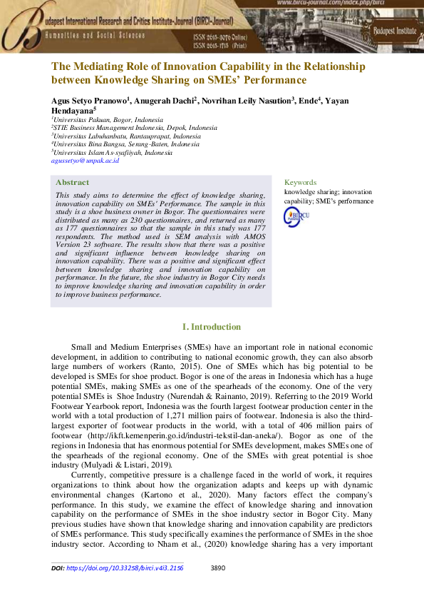 (PDF) The Mediating Role of Innovation Capability in the Relationship between Knowledge Sharing ...