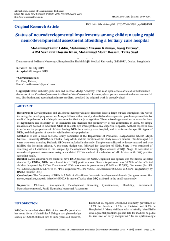 (PDF) Status of neurodevelopmental impairments among children using ...