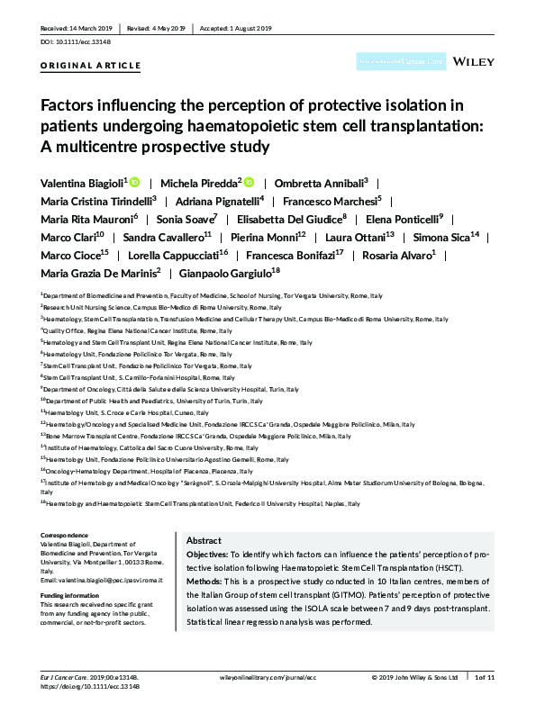 (PDF) Factors influencing the perception of protective isolation in ...