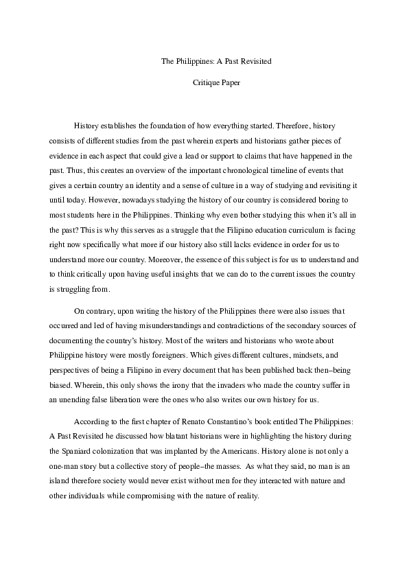 (PDF) Critique Paper The Philippines: A Past Revisited Critique Paper