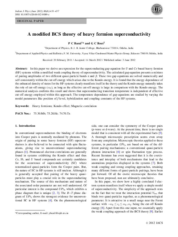 (PDF) A modified BCS theory of heavy fermion superconductivity