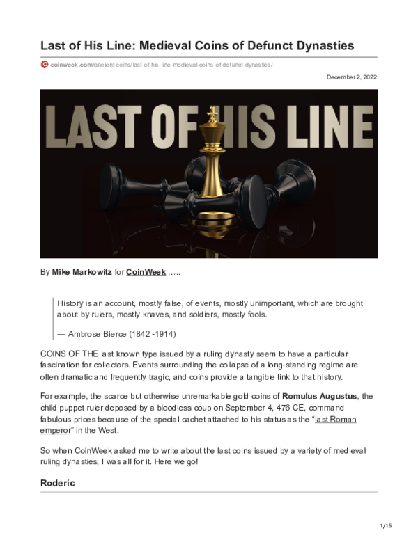 (PDF) Last of His Line: Medieval Coins of Defunct Dynasties