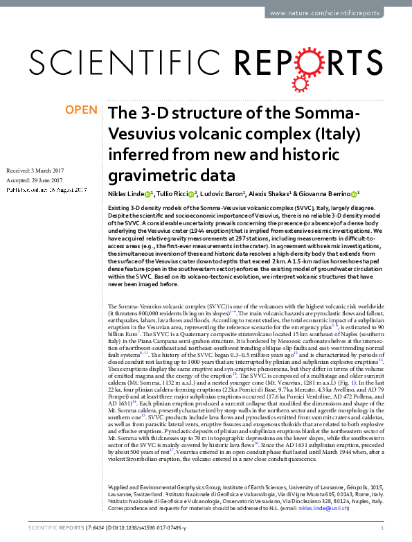 (PDF) The 3-D structure of the Somma-Vesuvius volcanic complex (Italy ...