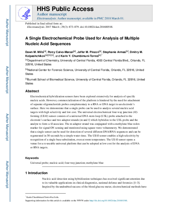 (PDF) A Single Electrochemical Probe Used for Analysis of Multiple Nucleic Acid Sequences