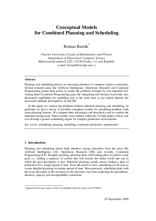 (PDF) Conceptual Models for Combined Planning and Scheduling