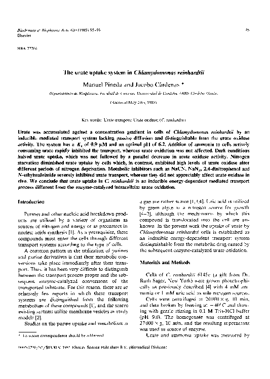 (PDF) The urate uptake system in Chlamydomonas reinhardtii