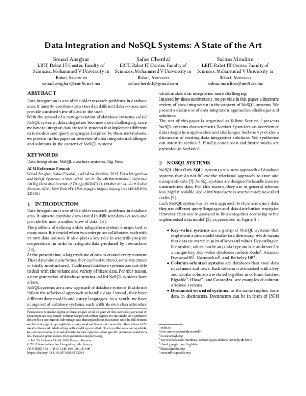 (PDF) Data Integration and NoSQL Systems: A State of the Art