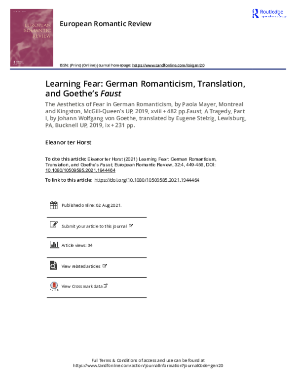 (PDF) Learning Fear: German Romanticism, Translation, and