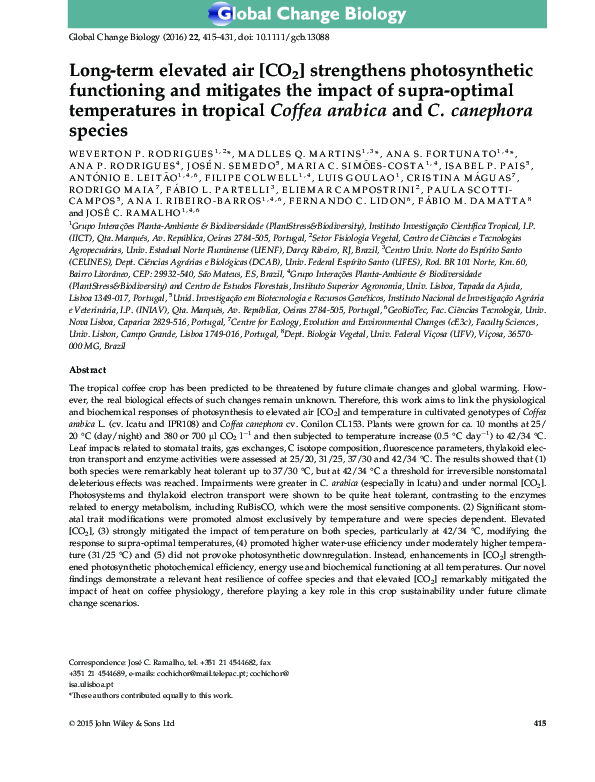 (PDF) Long-term elevated air [CO2 ] strengthens photosynthetic ...