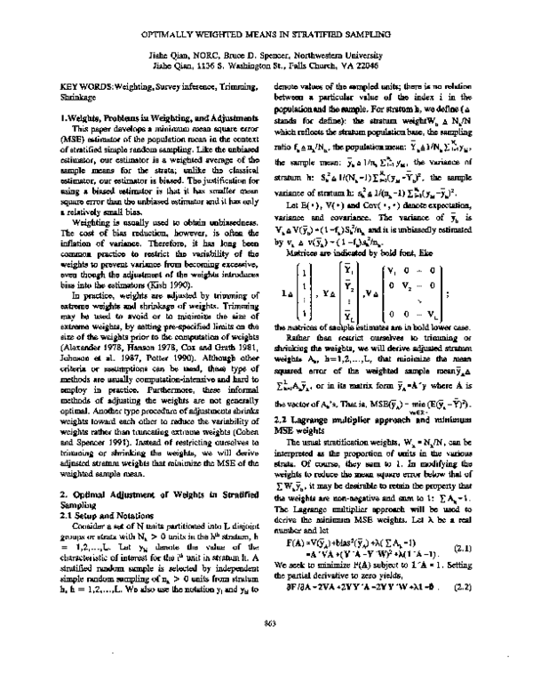 (PDF) Optimally Weighted Means in Stratified Sampling