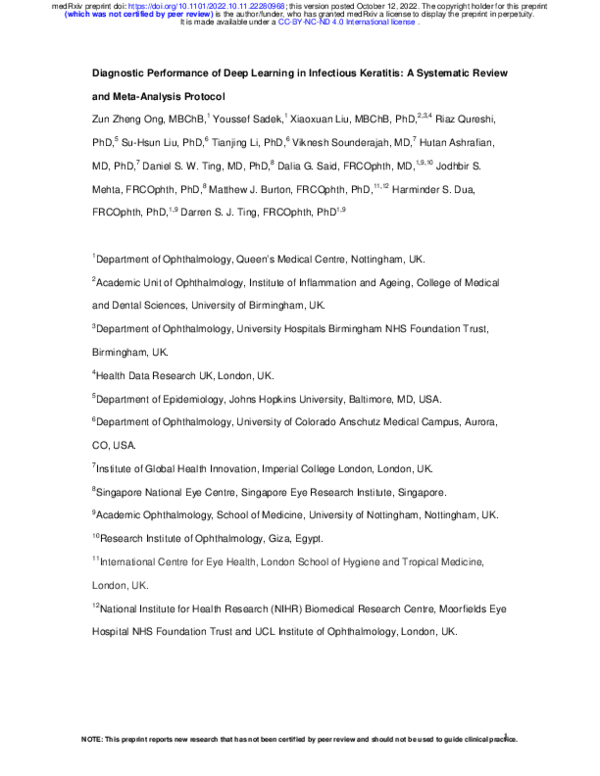 (PDF) Diagnostic Performance of Deep Learning in Infectious Keratitis: A Systematic Review and ...