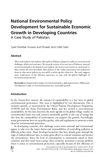 (PDF) National Environmental Policy Development for Sustainable ...