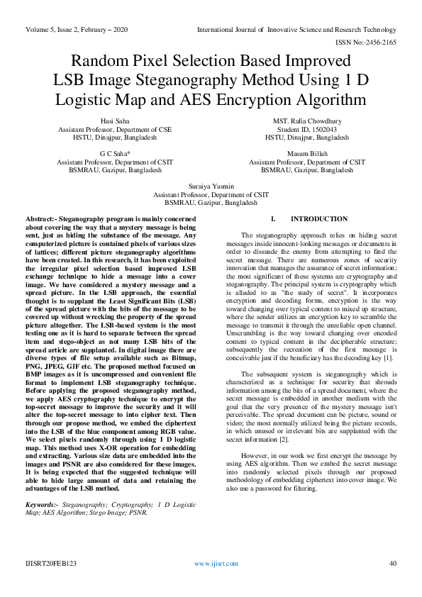 (PDF) Random Pixel Selection Based Improved LSB Image Steganography Method Using 1 D Logistic ...