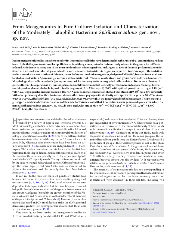 (PDF) From metagenomics to pure culture: Isolation and characterization of the moderately ...