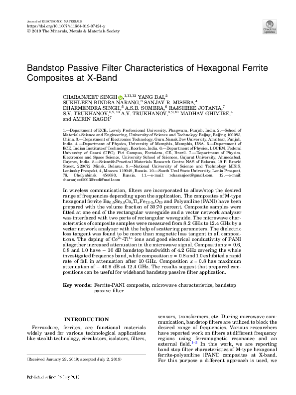 (PDF) Bandstop Passive Filter Characteristics of Hexagonal Ferrite ...