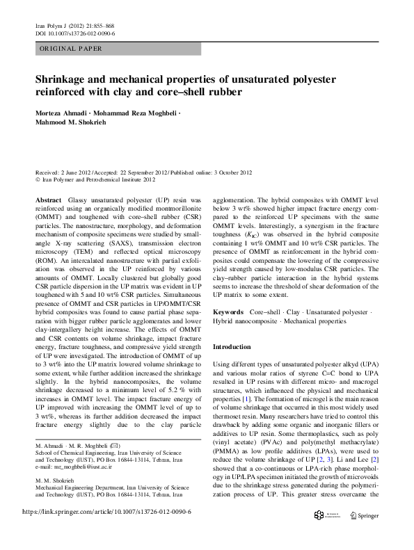 (PDF) Shrinkage and mechanical properties of unsaturated polyester ...