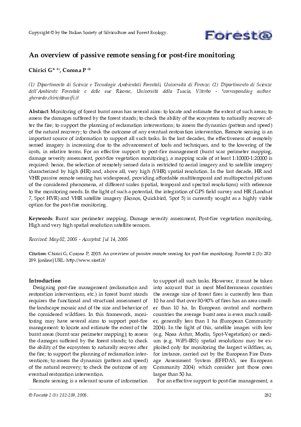 (PDF) An overview of passive remote sensing for post-fire monitoring