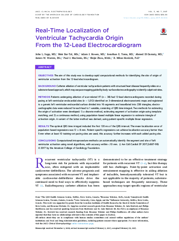(PDF) Real-Time Localization of Ventricular Tachycardia Origin From the ...