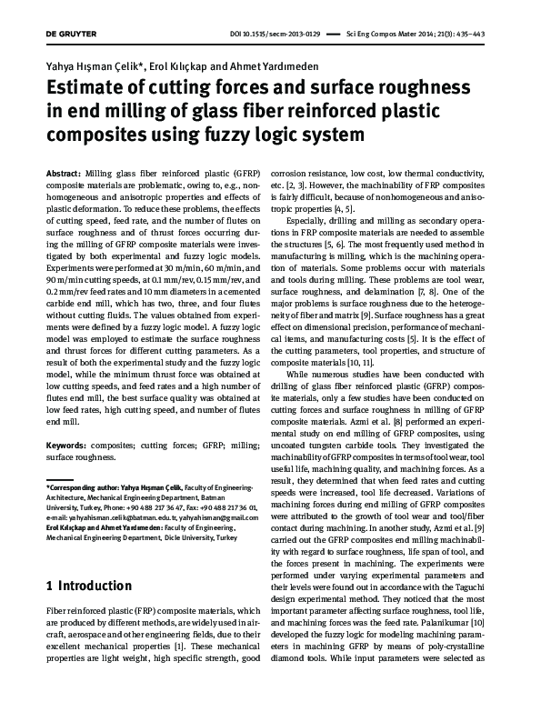(PDF) Estimate of cutting forces and surface roughness in end milling of glass fiber reinforced ...