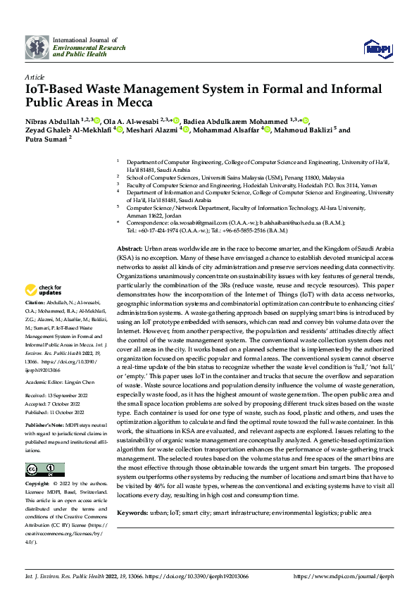 (PDF) IoT-Based Waste Management System in Formal and Informal Public Areas in Mecca