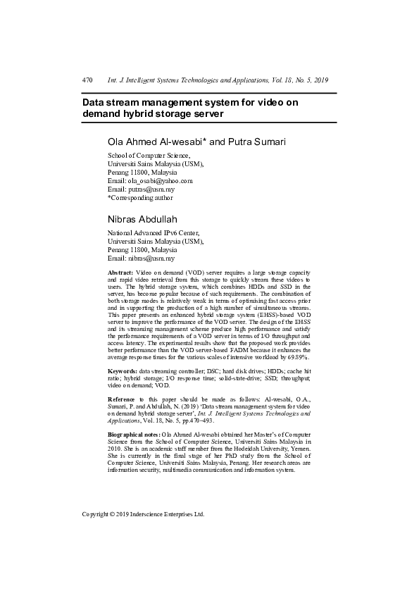 (PDF) Data stream management system for video on demand hybrid storage server