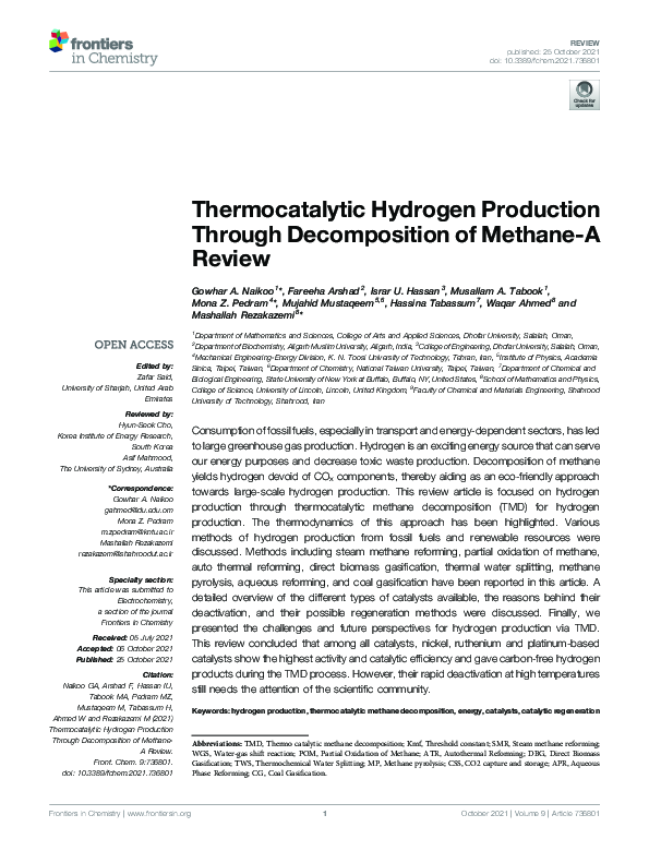(PDF) Thermocatalytic Hydrogen Production Through Decomposition of ...