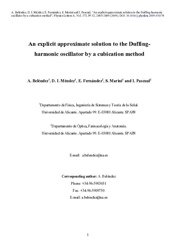 (PDF) An explicit approximate solution to the Duffing-harmonic oscillator by a cubication method