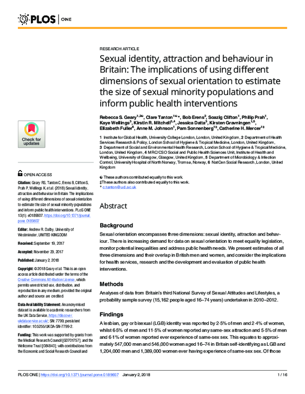 Pdf Sexual Identity Attraction And Behaviour In Britain The Implications Of Using Different