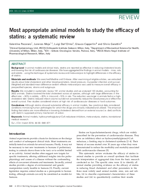 (PDF) Most appropriate animal models to study the efficacy of statins ...