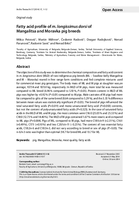 (PDF) Fatty acid profile of m. longissimus dorsi of Mangalitsa and ...