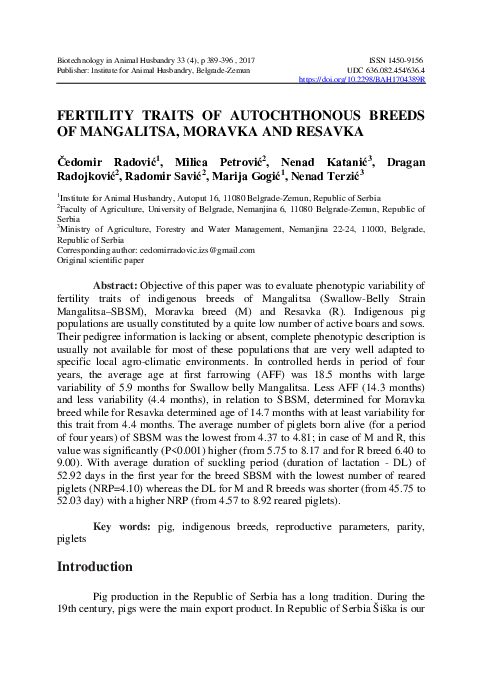 (PDF) Fertility traits of autochthonous breeds of Mangalitsa, Moravka ...