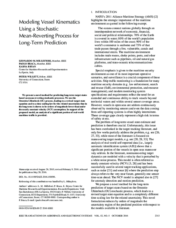 (PDF) Modeling vessel kinematics using a stochastic mean-reverting process for long-term prediction