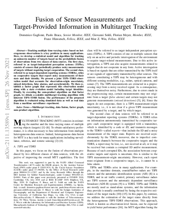 (PDF) Fusion of Sensor Measurements and Target-Provided Information in Multitarget Tracking