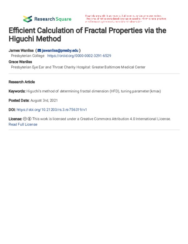 (PDF) Efficient Calculation of Fractal Properties via the Higuchi Method