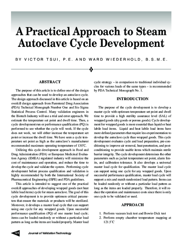 (PDF) A practical approach to steam autoclave cycle development