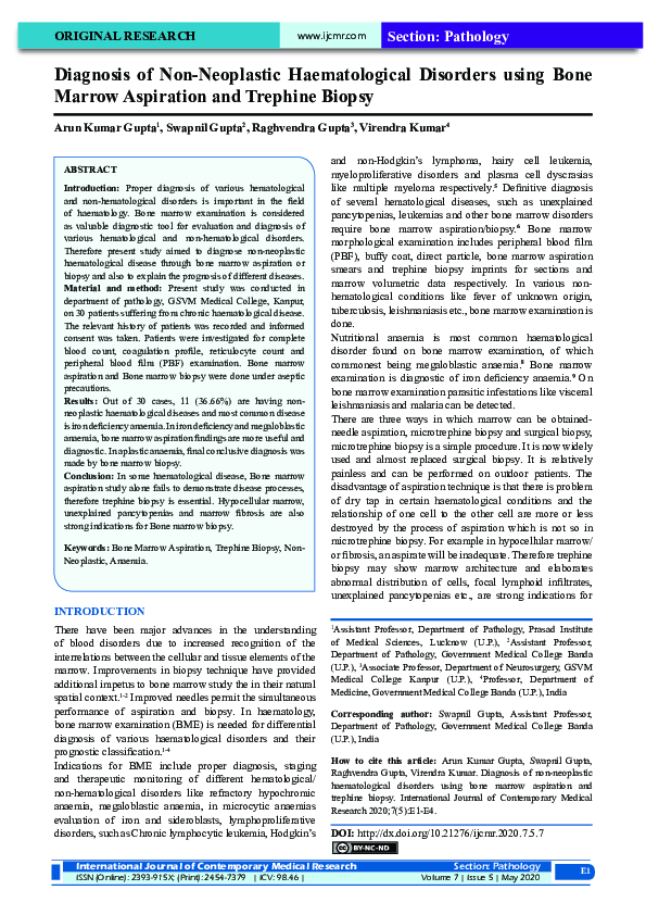 (PDF) Diagnosis of Non-Neoplastic Haematological Disorders using Bone ...