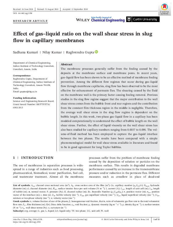 (PDF) Effect of gas–liquid ratio on the wall shear stress in slug flow ...