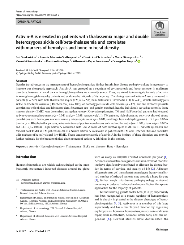 (PDF) Activin-A is elevated in patients with thalassemia major and ...