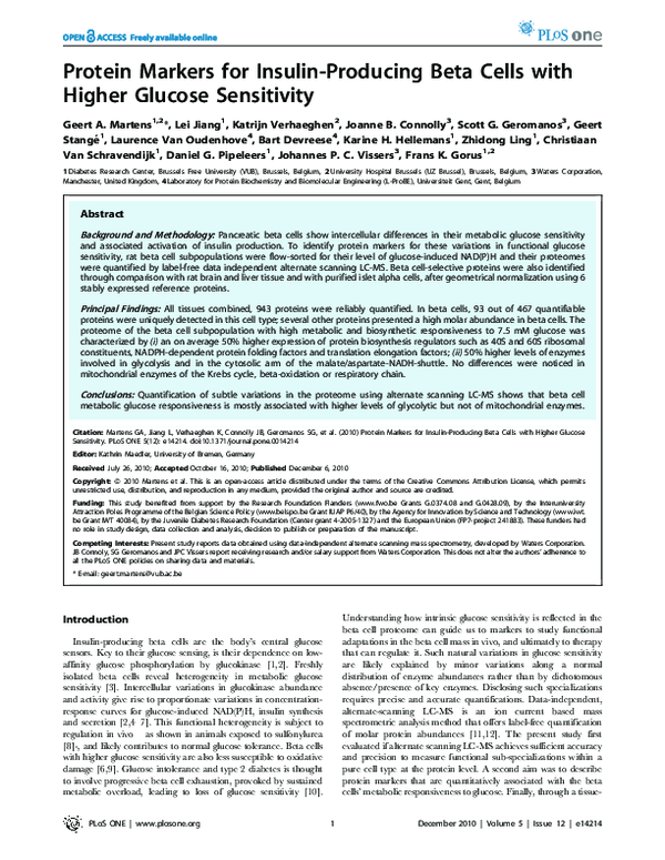(PDF) Protein Markers for Insulin-Producing Beta Cells with Higher ...