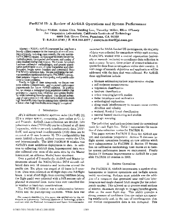 (PDF) PacRIM II: a review of AirSAR operations and system performance