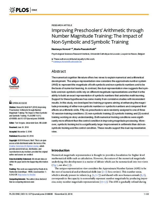 (PDF) Improving Preschoolers' Arithmetic through Number Magnitude ...