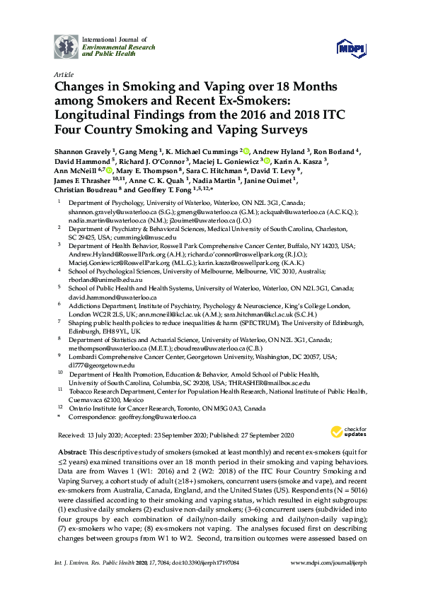 (PDF) Changes in Smoking and Vaping over 18 Months among Smokers and ...