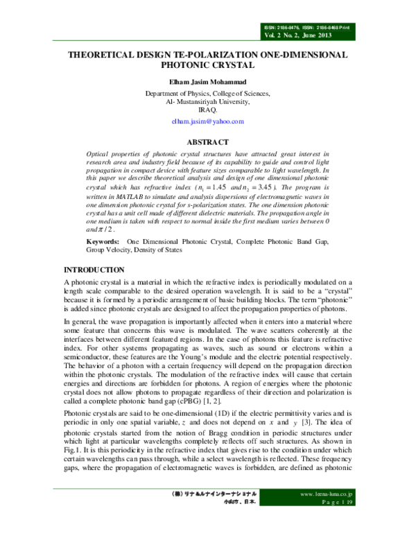 (PDF) TM-Polarization One-Dimensional Photonic Crystal Design