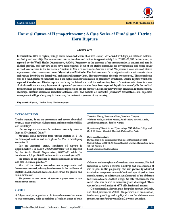 (PDF) Unusual Causes of Hemoperitoneum: A Case Series of Fundal and ...
