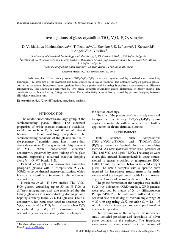 (PDF) Investigations of glass-crystalline TiO2-V2O5-P2O5 samples