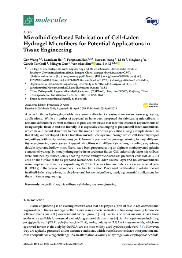 (PDF) Microfluidics-Based Fabrication of Cell-Laden Hydrogel ...