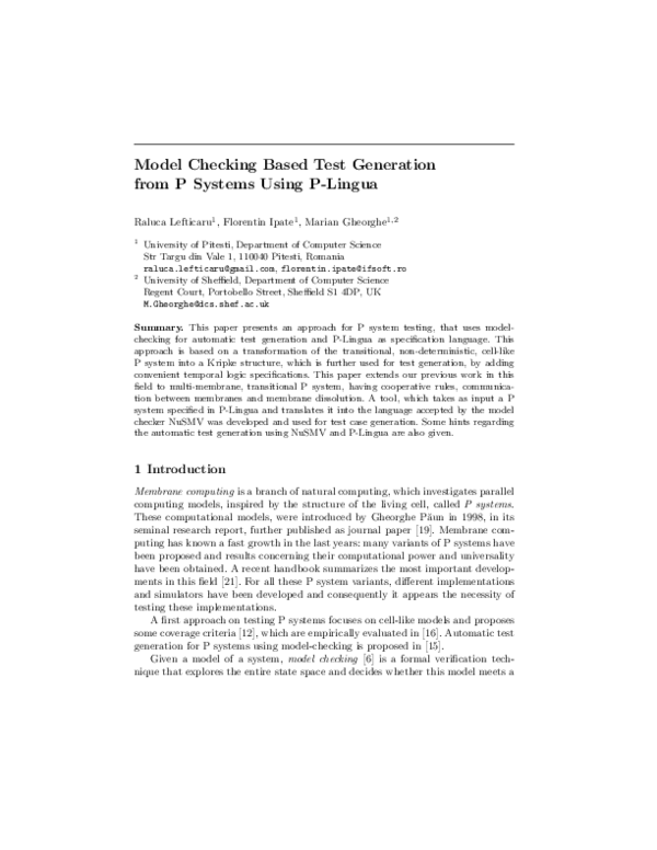 Pdf Model Checking Based Test Generation From P Systems Using P Lingua