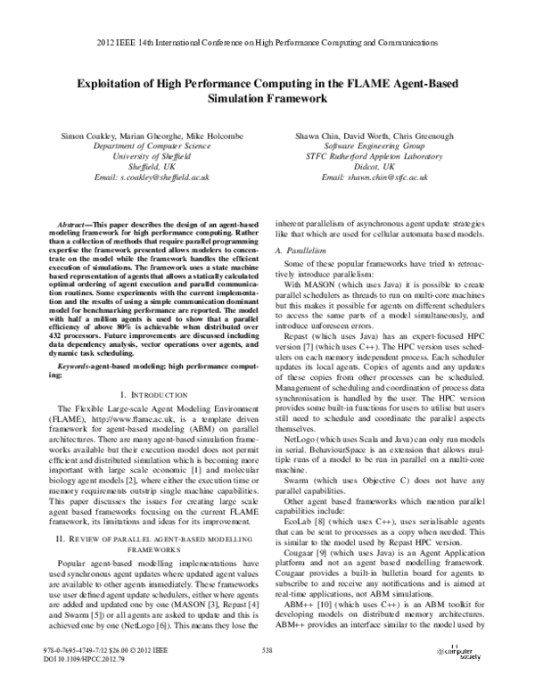 (PDF) Exploitation of High Performance Computing in the FLAME Agent-Based Simulation Framework