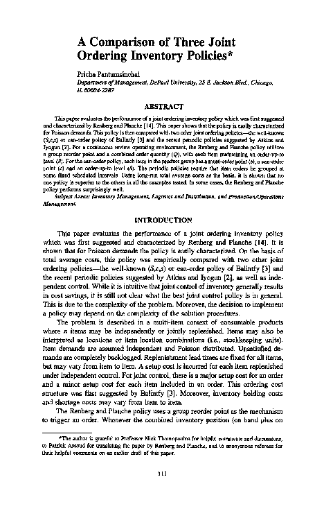 (PDF) A Comparison of Three Joint Ordering Inventory Policies