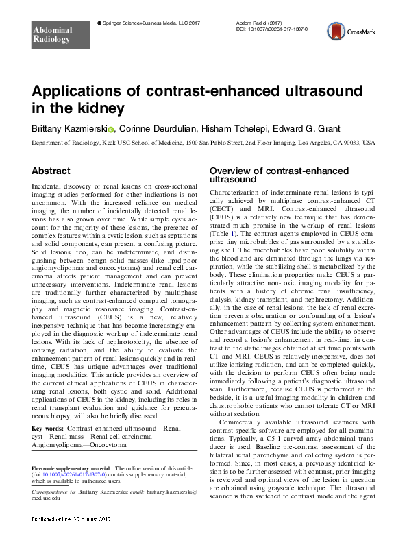 (PDF) Applications of contrast-enhanced ultrasound in the kidney